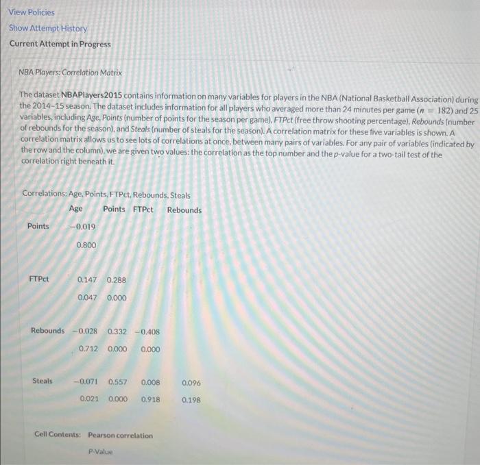 Solved NBA Players: Correlation Matrix The dataset | Chegg.com