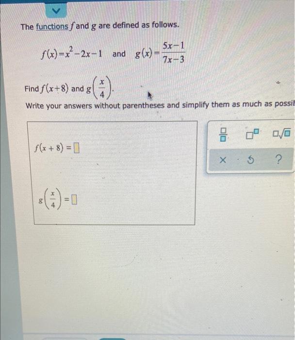 Solved The functions fand g are defined as follows. 5x-1 | Chegg.com