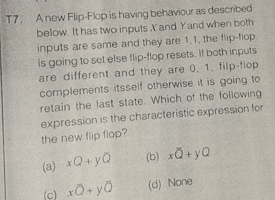 Solved T7. ﻿A new Flip-Flop is having behaviour as described | Chegg.com