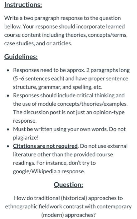 Solved Instructions: Write a two paragraph response to the | Chegg.com