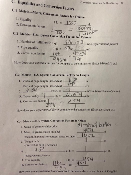 Solved C Equalities And Conversion Factors Conversion Chegg