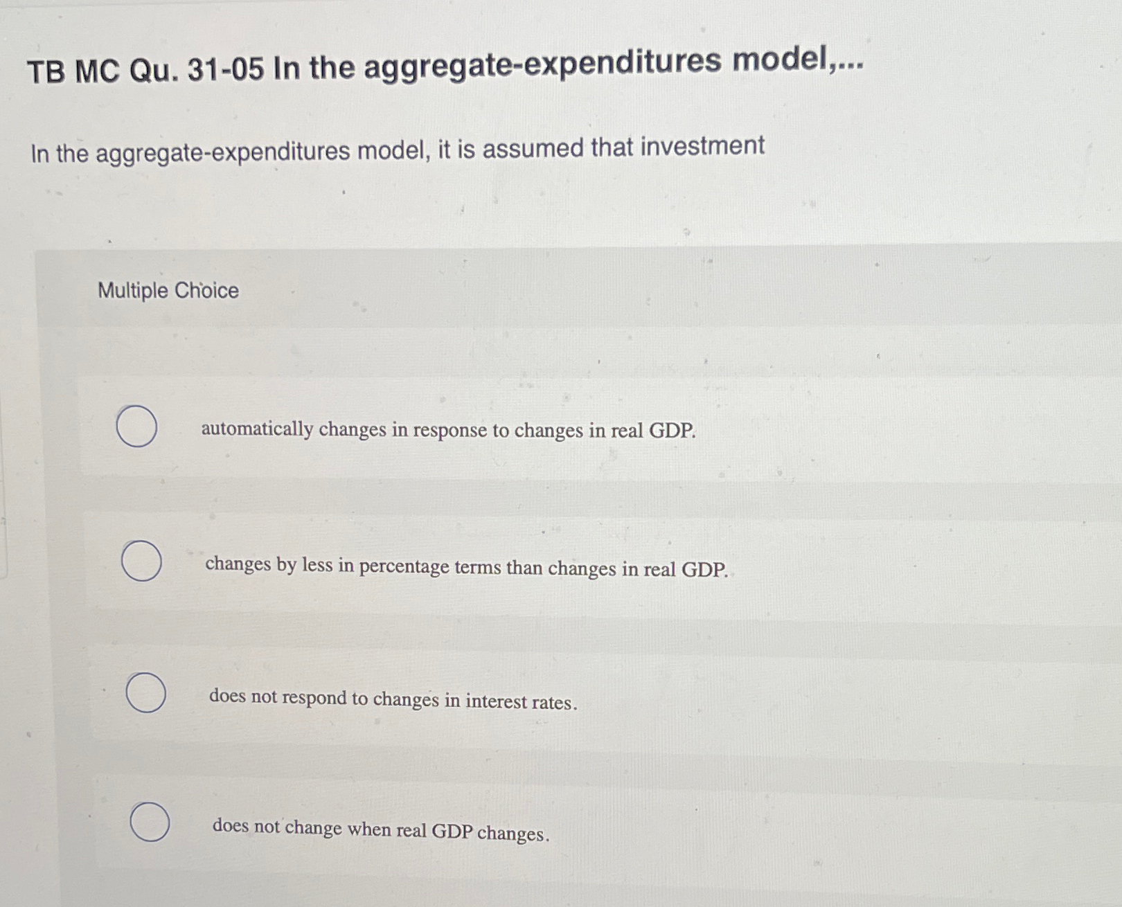 Solved TB MC Qu. 31-05 ﻿In the aggregate-expenditures | Chegg.com