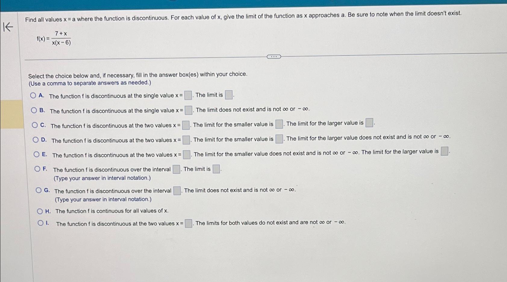 Solved Find all values x=a where the function is | Chegg.com