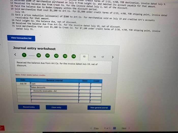 Solved dat terms of 2/15, n/60, FOB destination, invoice | Chegg.com