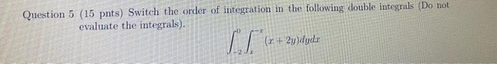 Solved Question 5 (15 pnts) Switch the order of integration | Chegg.com