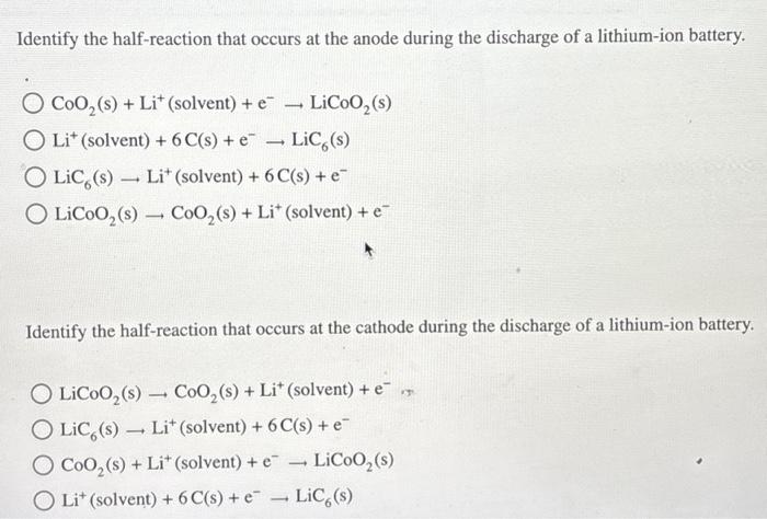 Solved Identify the half-reaction that occurs at the anode | Chegg.com