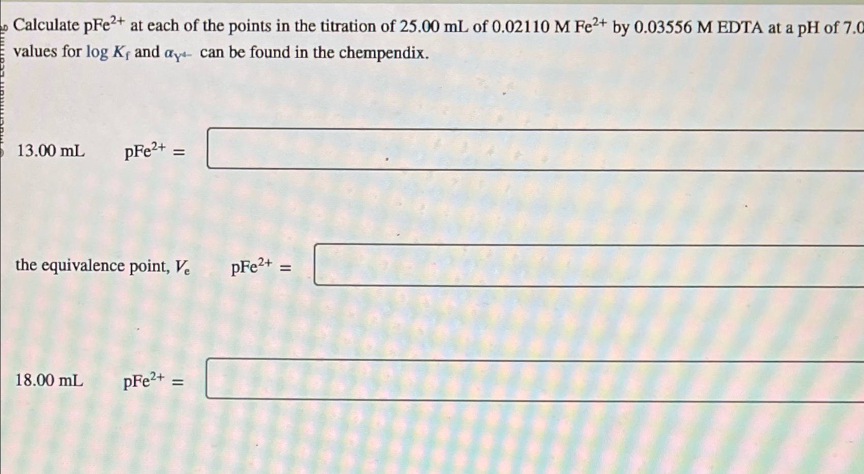 Calculate pFe2+ ﻿at each of the points in the | Chegg.com