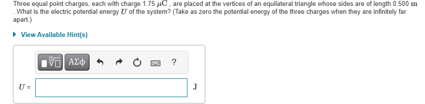 Solved Three equal point charges, each with charge 1.75μC, | Chegg.com
