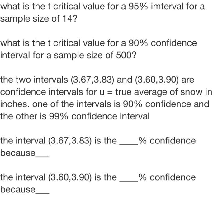 Solved what is the t critical value for a 95% imterval for a | Chegg.com