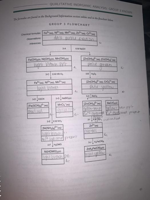 Solved QUALITATIVE INORGANIC ANALYSIS: GROUP 3 KNOWN The | Chegg.com