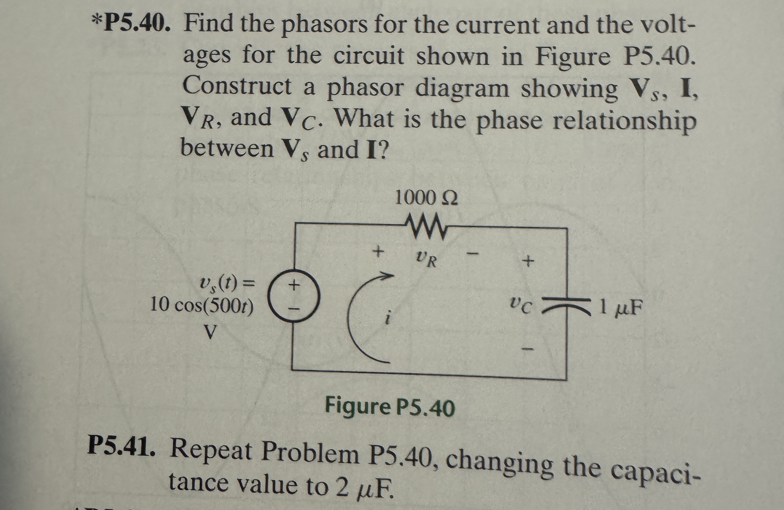 Solved *P5.40. ﻿Find the phasors for the current and the | Chegg.com