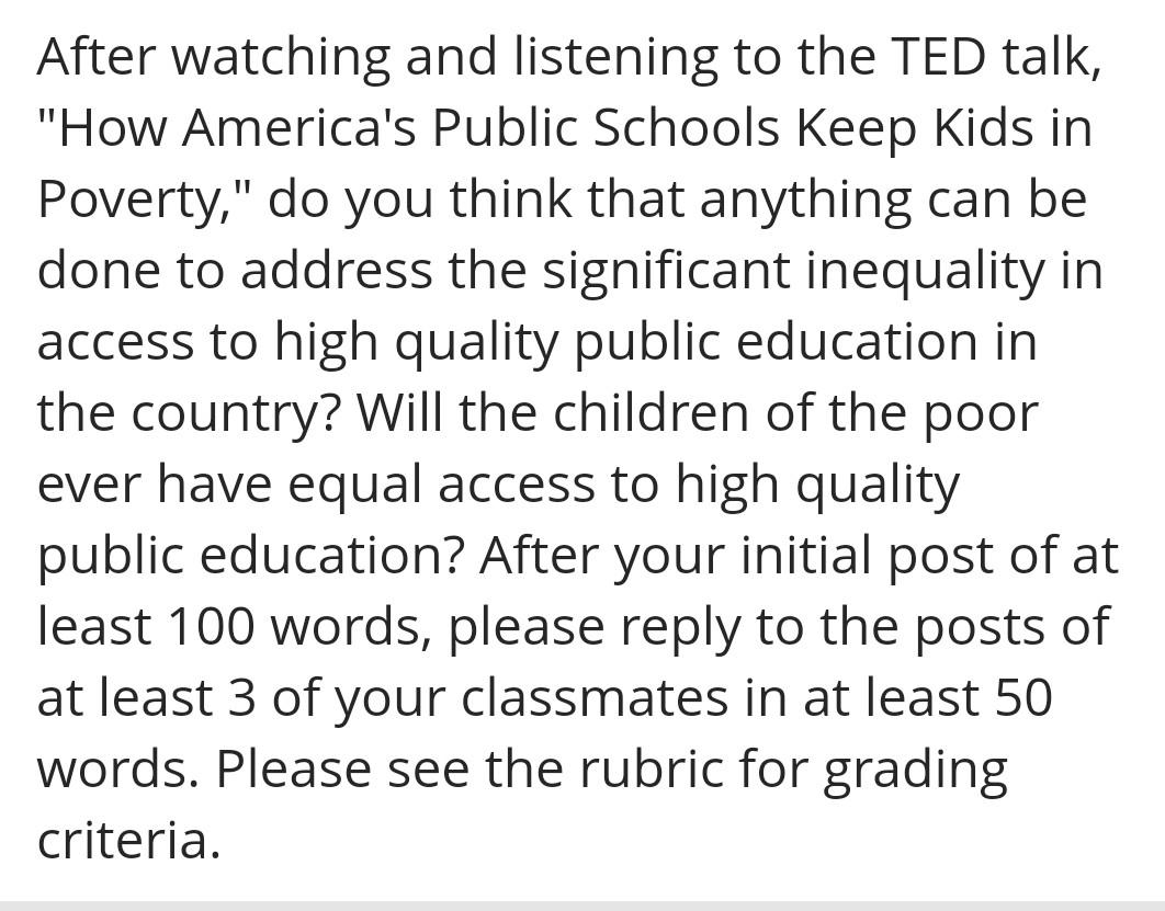 Solved After watching and listening to the TED talk, "How | Chegg.com