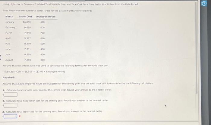 Solved Using High-Low to Calculate Predicted Total Variable | Chegg.com