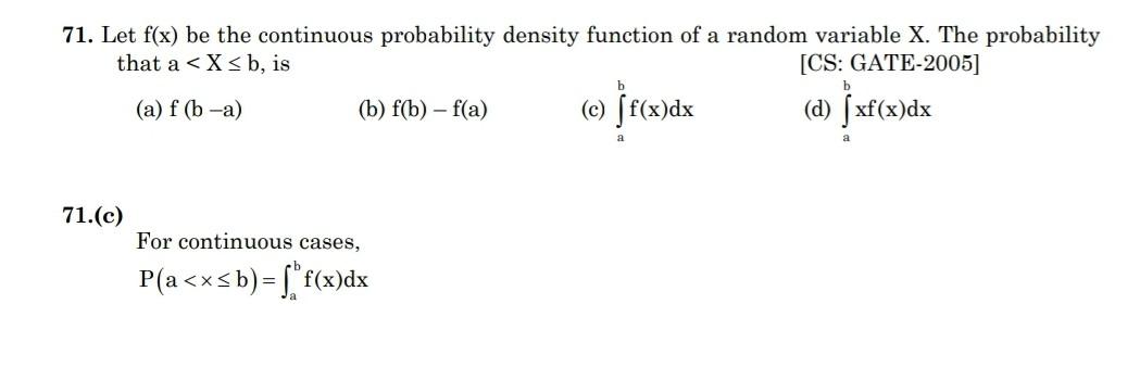 Solved 71. Let f(x) be the continuous probability density | Chegg.com