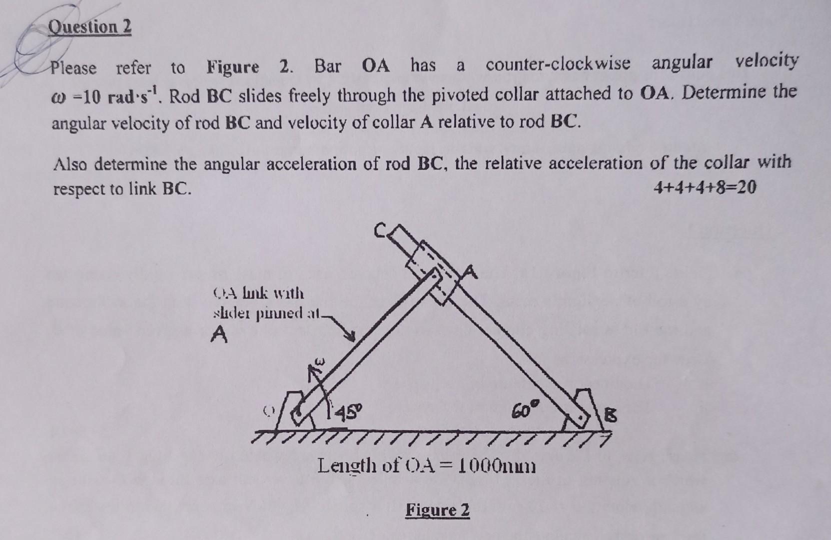 Solved Please refer to Figure 2. Bar OA has a | Chegg.com