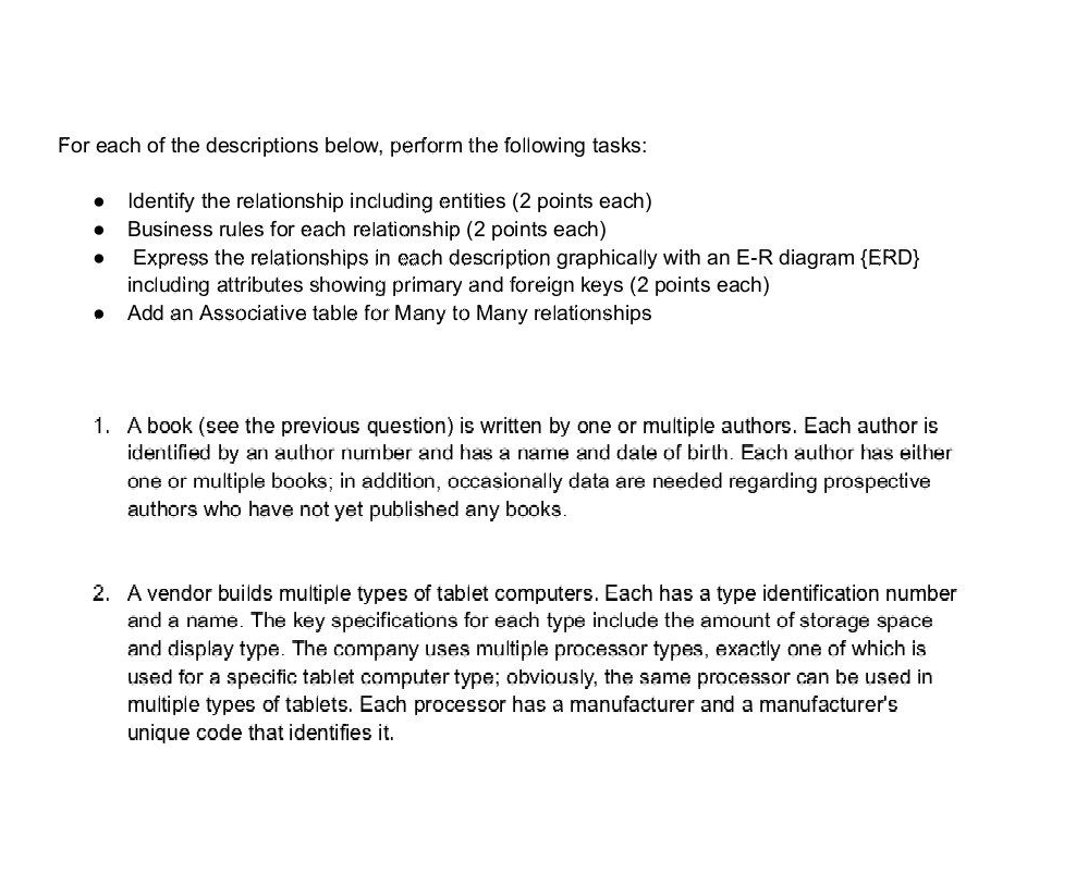 Solved For each of the descriptions below, perform the | Chegg.com