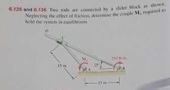 Solved 6.136 ﻿Two rods are connected by a slider block is | Chegg.com