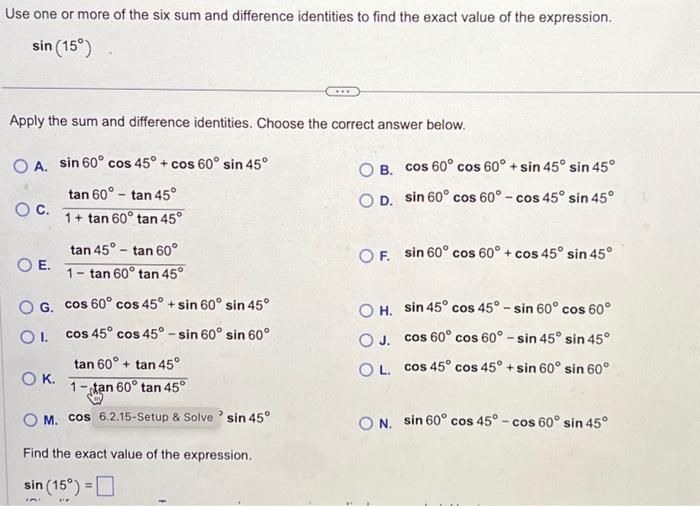 Solved Use one or more of the six sum and difference | Chegg.com