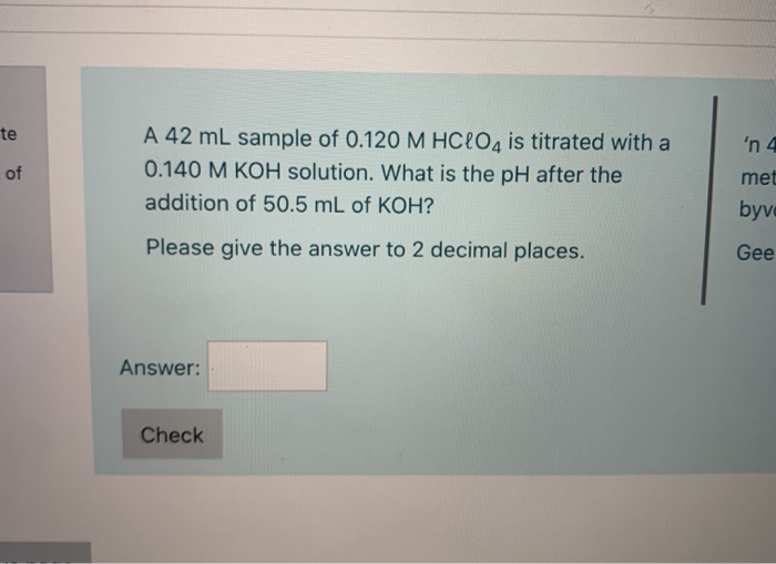 Solved te 'n 4 of A 42 mL sample of 0.120 M HCLO4 is | Chegg.com