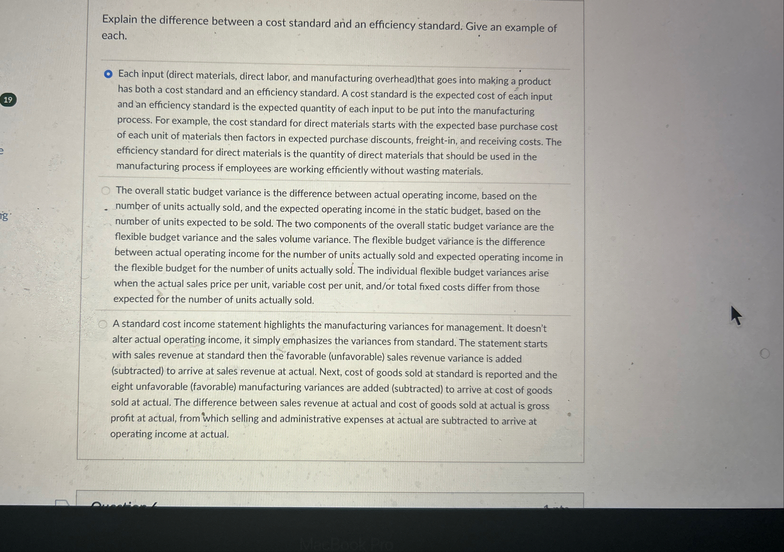 Solved Explain the difference between a cost standard and an | Chegg.com