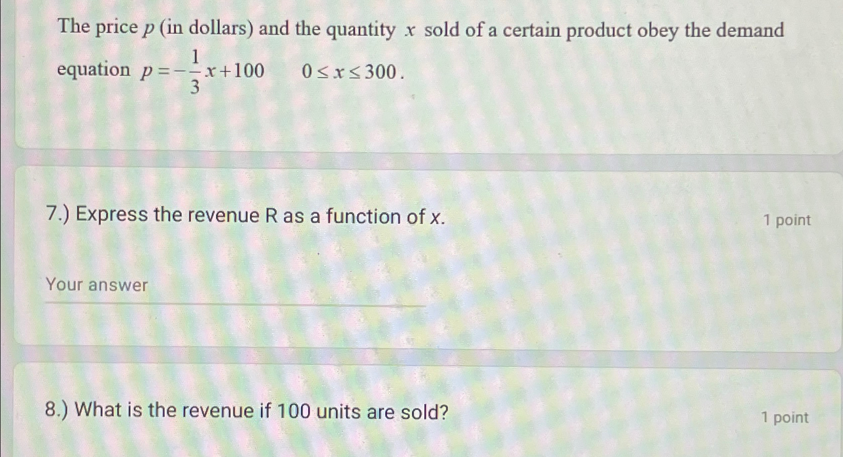 Solved The price p (in dollars) ﻿and the quantity x ﻿sold of | Chegg.com