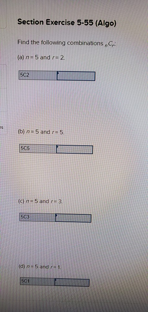 Solved Section Exercise 5-55 (Algo) Find the following | Chegg.com