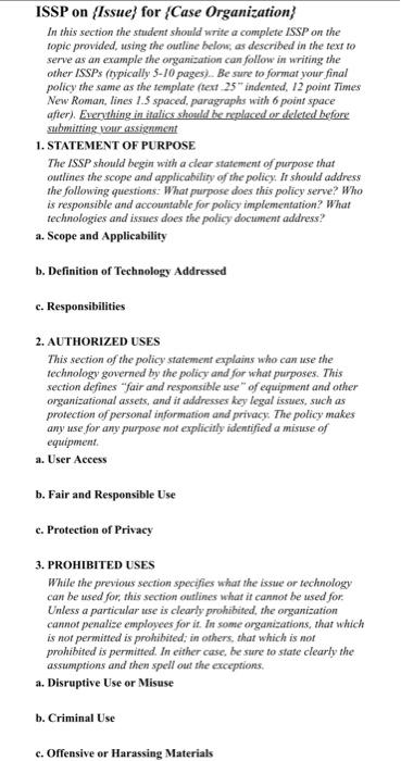 Solved ISSP on {Issue) for (Case Organization In this | Chegg.com
