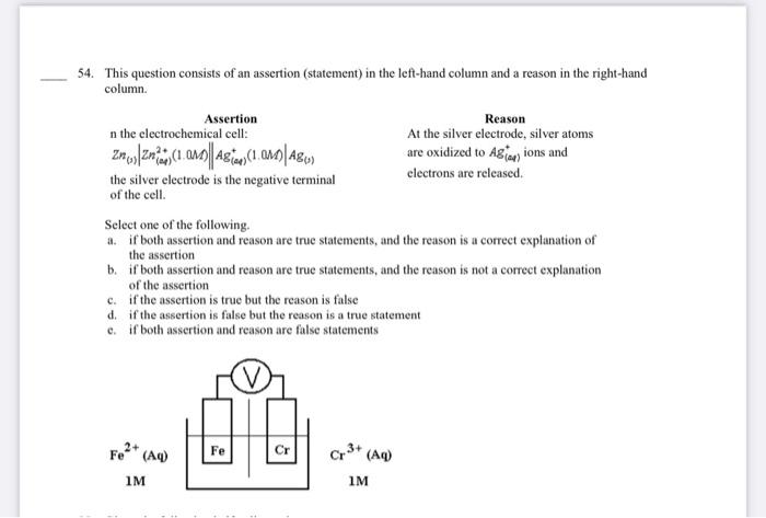 Solved 54. This question consists of an assertion | Chegg.com