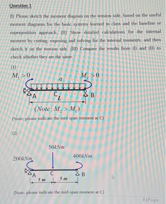Solved (I) Please sketch the moment diagram on the tension | Chegg.com