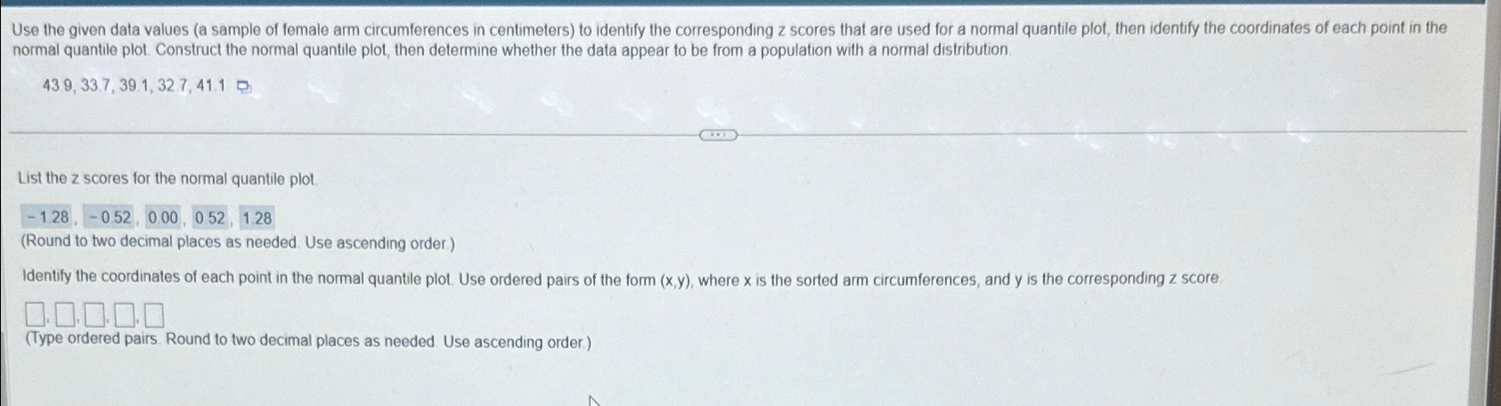 Solved Use the given data values (a sample of female arm | Chegg.com
