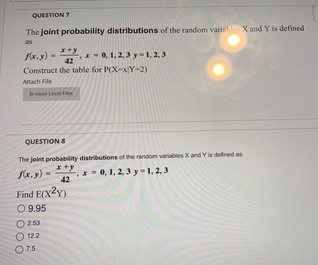 Solved The joint probability distributions of the random | Chegg.com
