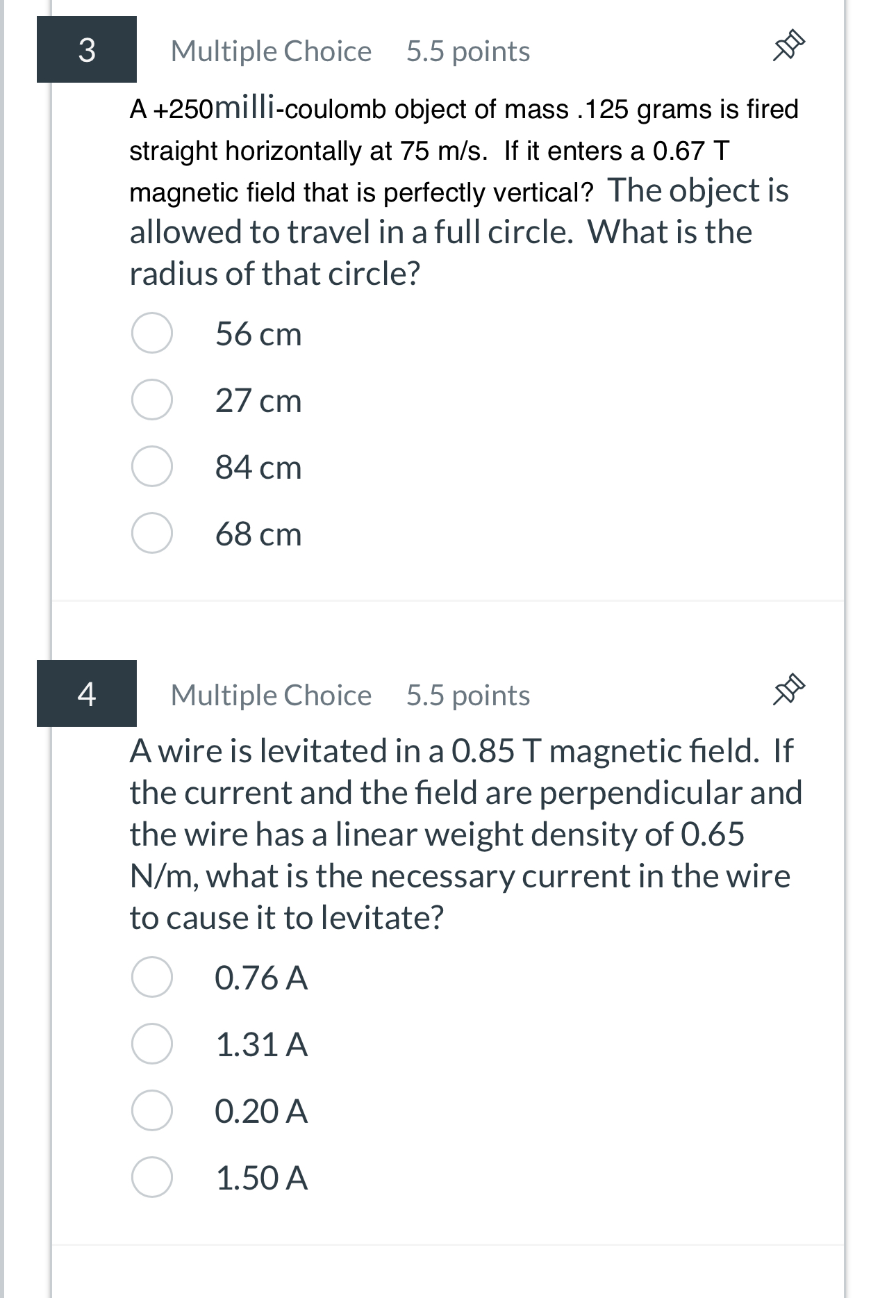 Solved 3Multiple Choice5.5 ﻿pointsA +250milli-coulomb object | Chegg.com