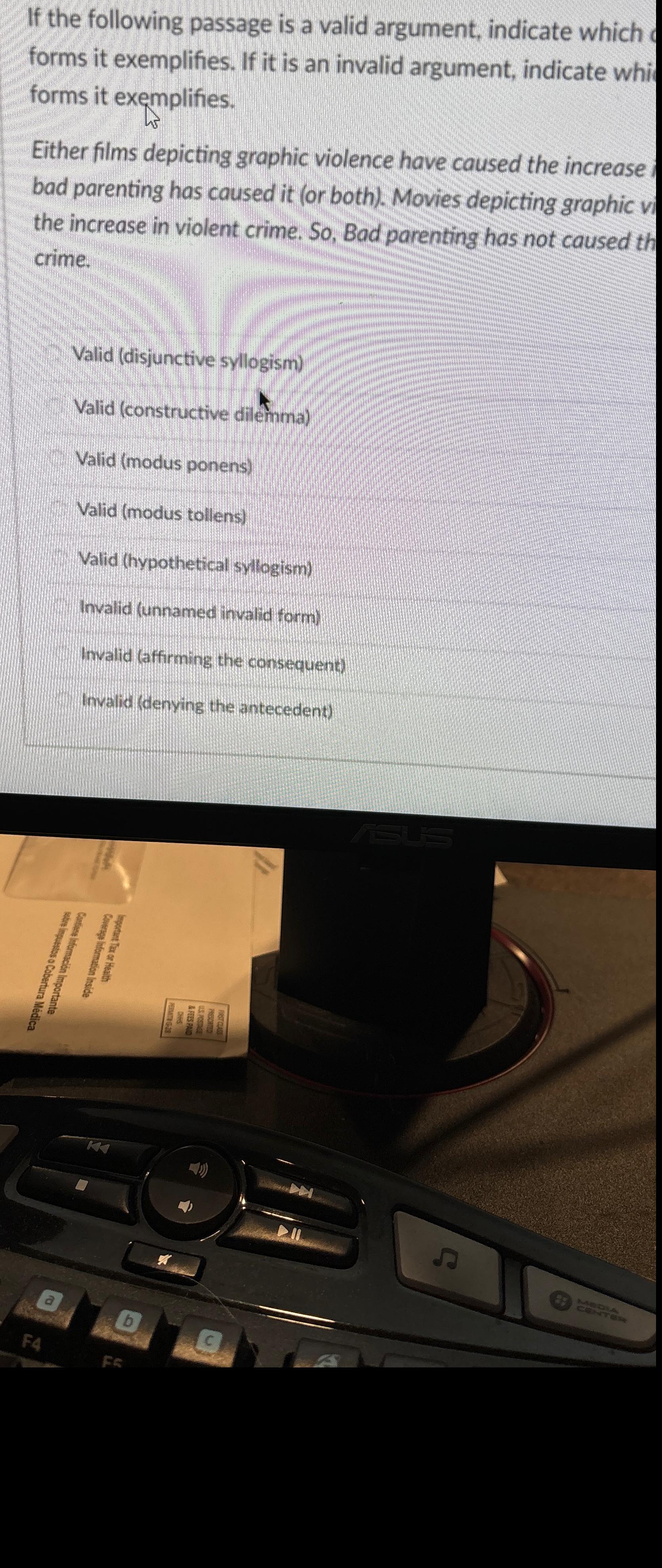 Solved If the following passage is a valid argument, | Chegg.com