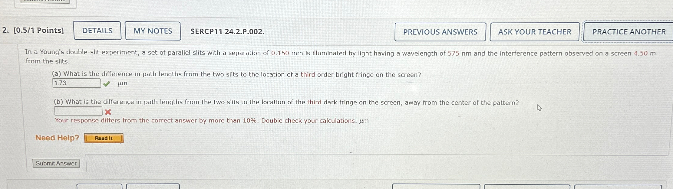 Solved [0.5/1 ﻿Points]SERCP11 24.2.P.002.PRACTICE ANOTHERIn | Chegg.com