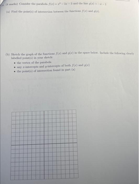 Solved 5. (8 marks) Consider the parabola f(x)=x2−2x−3 and | Chegg.com