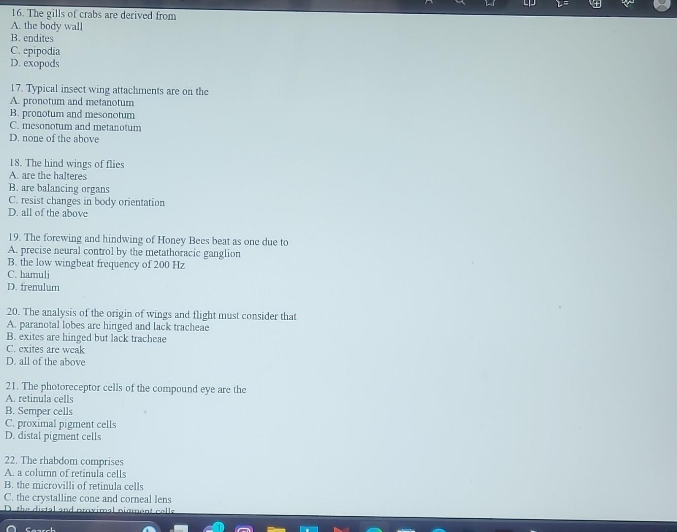 Solved 16. The gills of crabs are derived from A. the body | Chegg.com