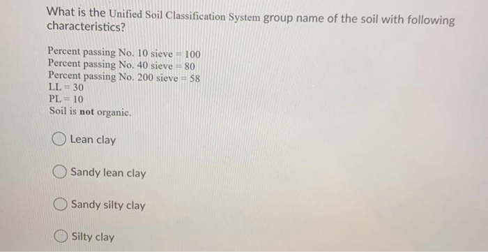 Solved What is the Unified Soil Classification System group | Chegg.com
