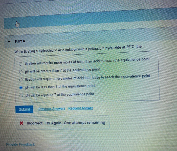 Solved Part A When titrating a hydrochloric acid solution | Chegg.com