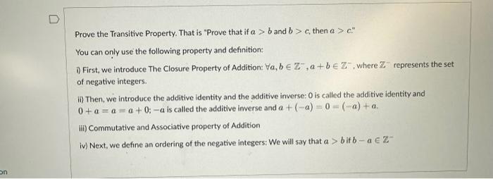 Solved Prove the Transitive Property. That is "Prove that if | Chegg.com