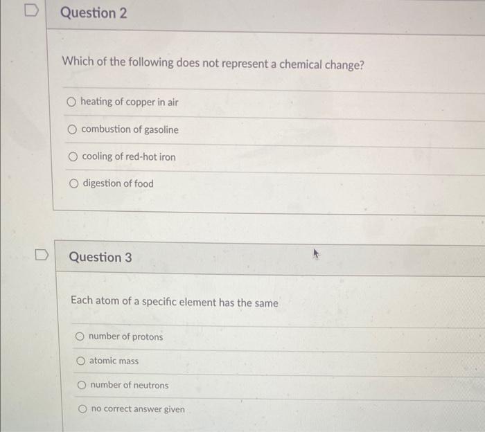 Solved Which of the following does not represent a chemical | Chegg.com