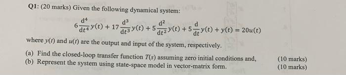 Solved Q1: (20 marks) Given the following dynamical system: | Chegg.com