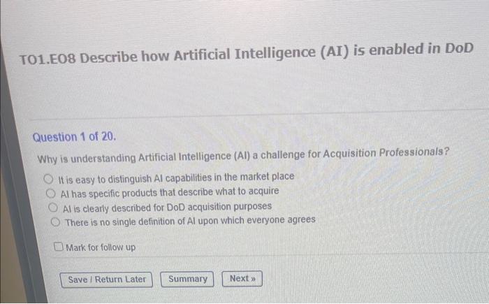 Solved TO1. E08 Describe how Artificial Intelligence (AI) is | Chegg.com