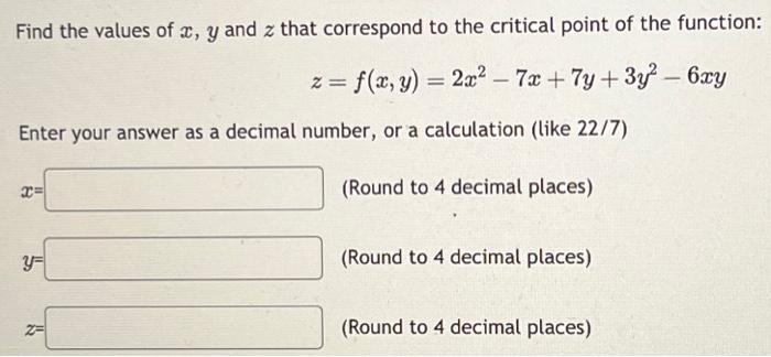 Solved Find the values of x,y and z that correspond to the | Chegg.com