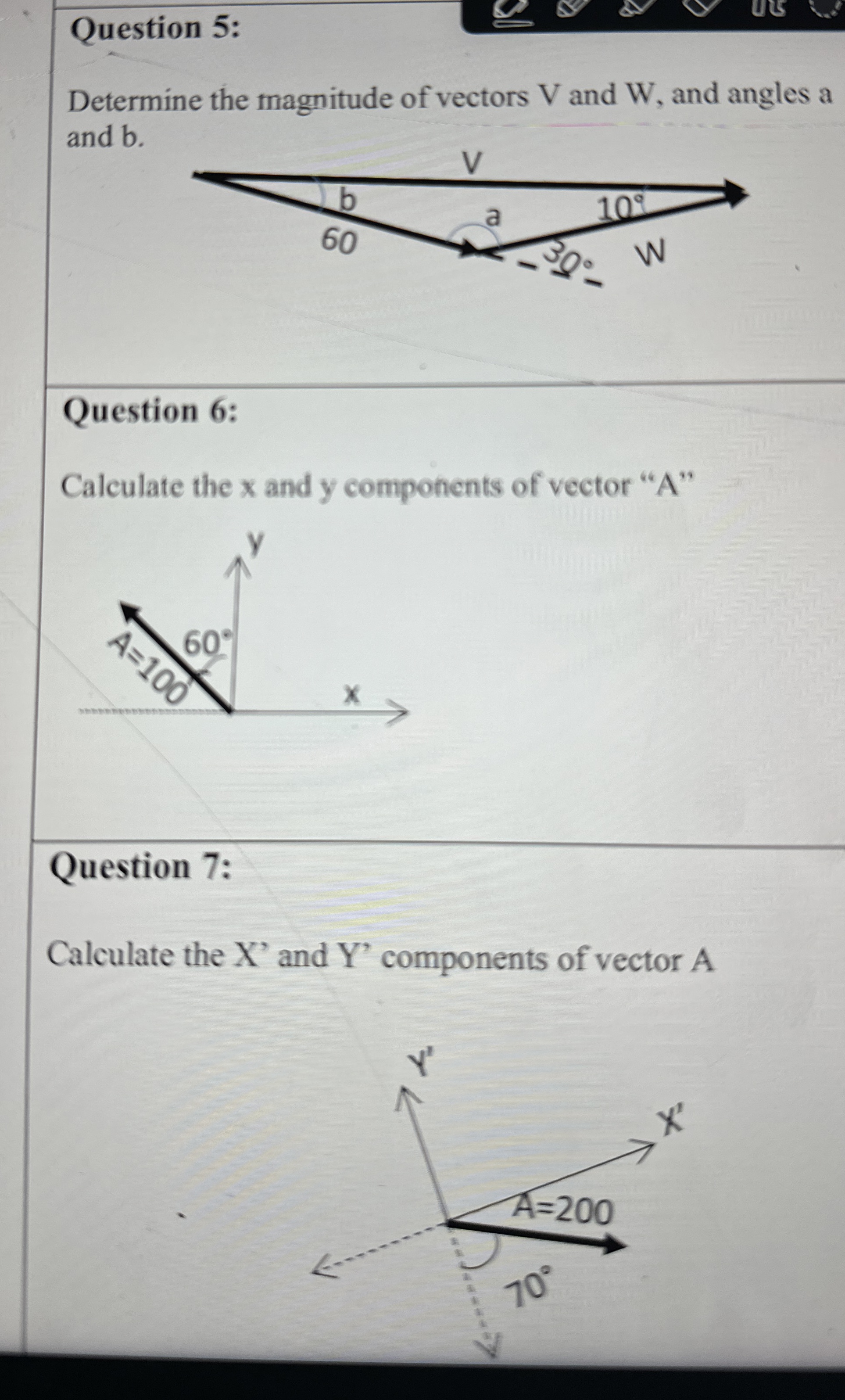 Solved Question 5:Determine the magnitude of vectors V and W | Chegg.com