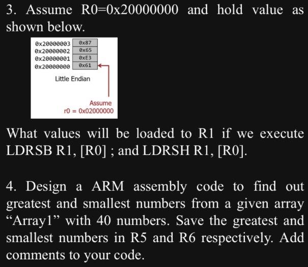 Solved 3. Assume R0=0×20000000 and hold value as shown | Chegg.com