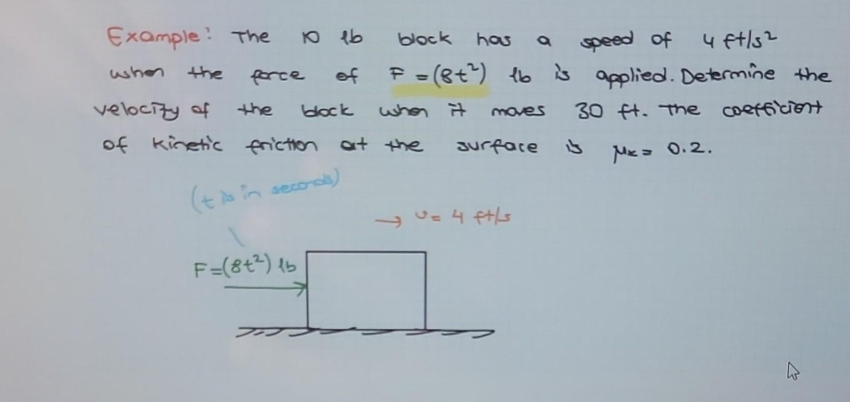Solved the 10lb block has a speed of 4 ft/s^2 when the force | Chegg.com