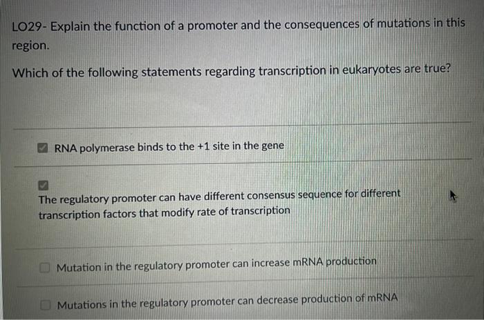 Solved LO29- Explain the function of a promoter and the | Chegg.com