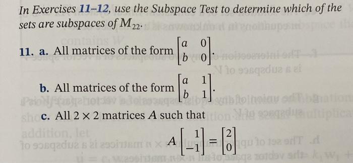 Solved In Exercises 11-12, use the Subspace Test to | Chegg.com