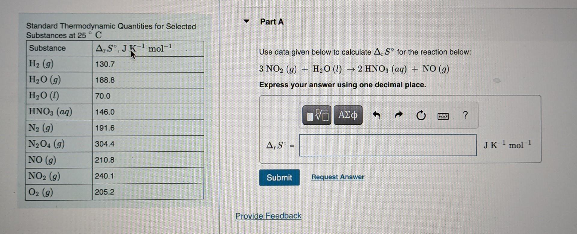 Solved Standard Thermodynamic Quantities for Selected Part A | Chegg.com