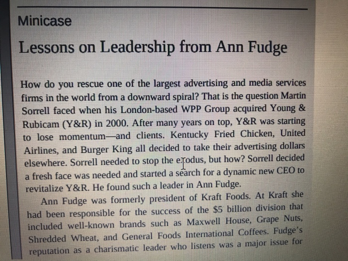 Solved Minicase Lessons on Leadership from Ann Fudge How do | Chegg.com
